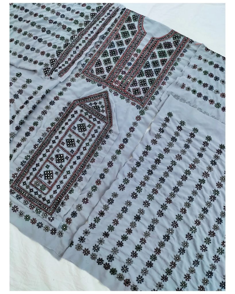 Grey Balochi Sheesha Gari Suit - Balochi Traditional Dresses