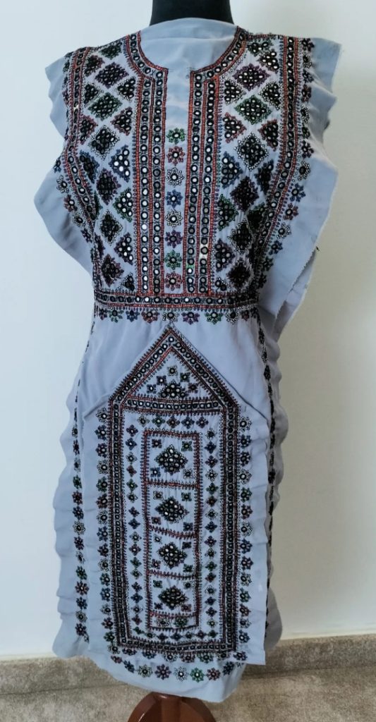 Grey Balochi Sheesha Gari Suit - Balochi Traditional Dresses